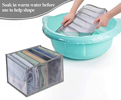 Hodeuineer Wardrobe Clothes Organizer for Jeans,7 Grid Foldable Drawer Organizers For Clothing,Clothes drawer Organizer for Thin Pants,Mesh Clothes Organizer For Folded Clothes(2Pack,Gray Upgraded)