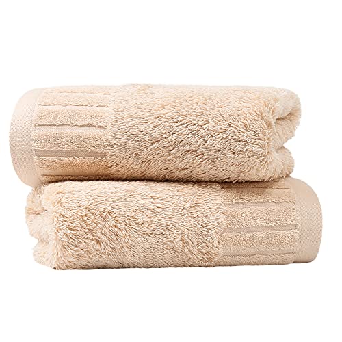 sense gnosis Khaki Hand Towels Set of 2 Decorative Long Terry Striped Pattern 100% Cotton Soft Absorbent Hand Towel for Bathroom 13 x 29 Inch