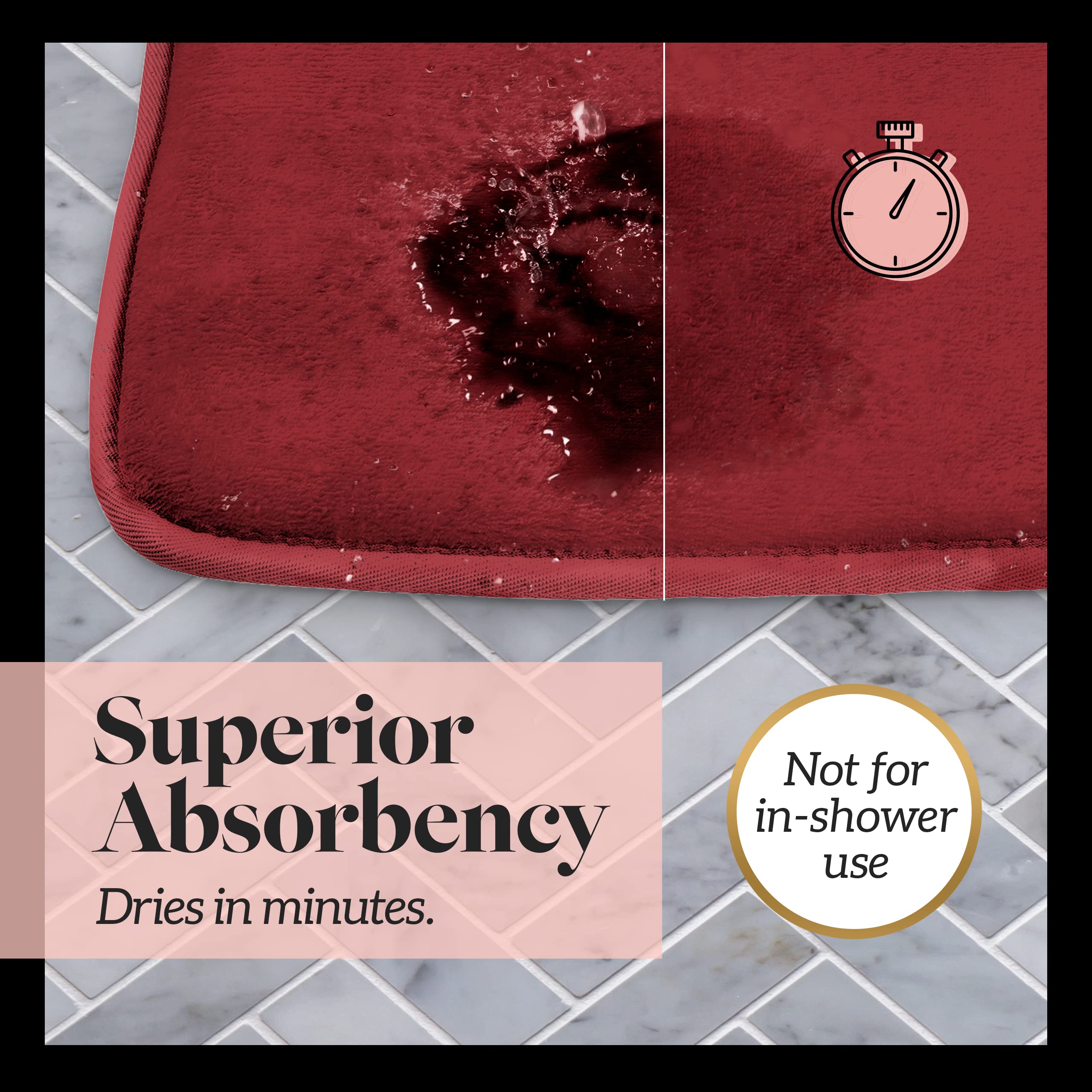 Genteele Bath Mats for Bathroom Non Slip - Red 20" x 32" Memory Foam Bathroom Rugs - Quick Dry Bath Mat