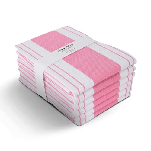 Candy Cottons Stripe Kitchen Towels Decor Mordern Design Centreband Dish Towels Boho Stripe Absorbent Festive Gift Set of 6 Pantry Reusable Kitchen Dish Towel|Easter Spring Decor 18x28 in |Pink