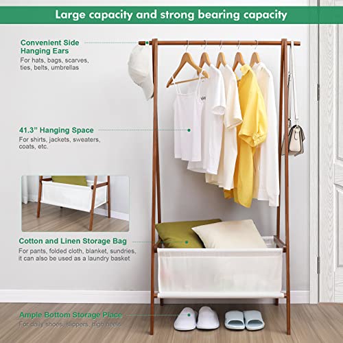 Jotsport Bamboo Clothing Rack Foldable Clothes Hanging Stand with Cloth Storage Bag for Laundry, Bedroom, Guest Room, Entryway, Dressing Room
