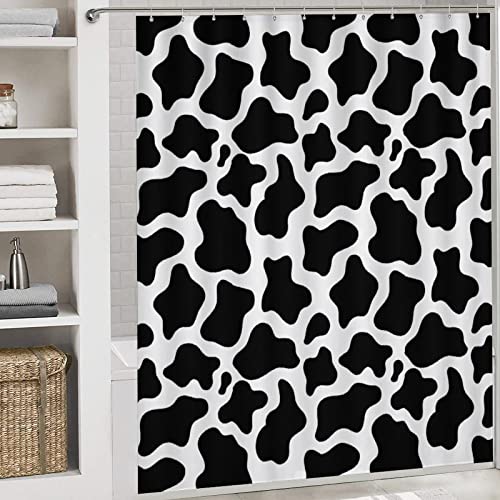 4 Pcs Bathroom Shower Curtain Set,Cow Print Non-Slip Rugs,Toilet Lid Cover and Durable and Waterproof Bath Mat for Bathroom Decor Set