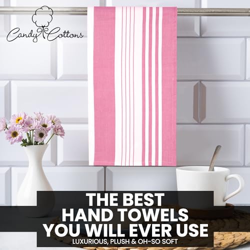 Candy Cottons Stripe Kitchen Towels Decor Mordern Design Centreband Dish Towels Boho Stripe Absorbent Festive Gift Set of 6 Pantry Reusable Kitchen Dish Towel|Easter Spring Decor 18x28 in |Pink