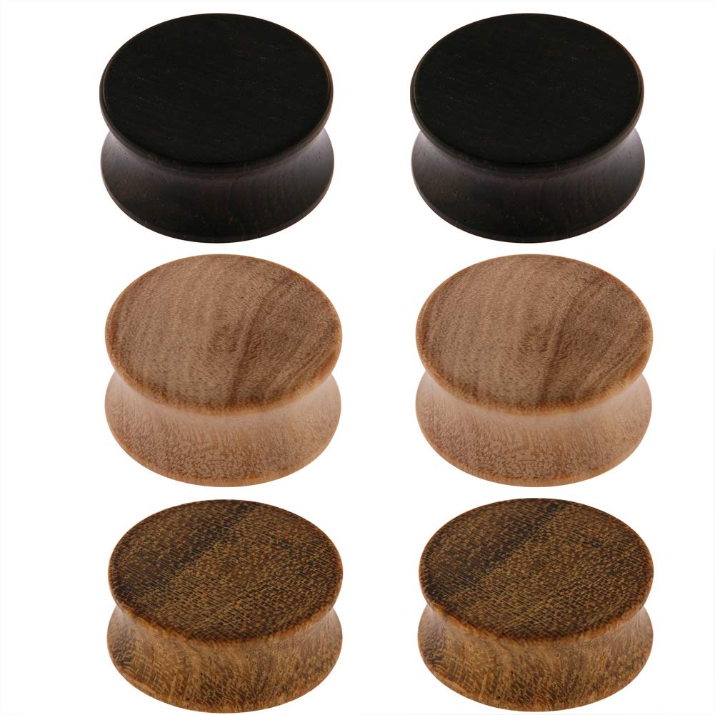blue palm jewelry Set of 3 Pairs Organic Wood Double Flared Saddle Ear Tunnels Plugs Tunnels Expander Ebony Sono Teak Wood Ear Plugs E552