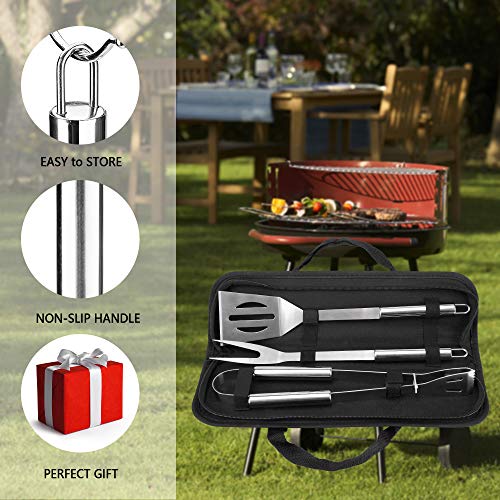 Piduules 3Pcs Basic BBQ Grill Accessories Set, Multifunctional Stainless Steel Barbecue Tools Set in Case for Outdoor Picnic, Camping, Smoking, Grilling