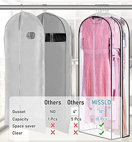 MISSLO 3 Pack 40" All Clear Suit Bags for Closet Storage + 3 Pack 50" Dress Bags for Closet Storage