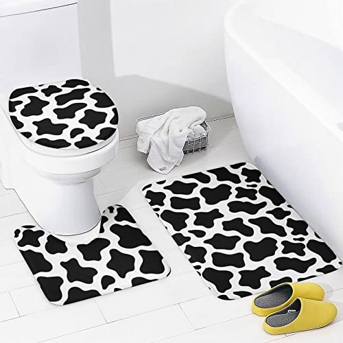 4 Pcs Bathroom Shower Curtain Set,Cow Print Non-Slip Rugs,Toilet Lid Cover and Durable and Waterproof Bath Mat for Bathroom Decor Set