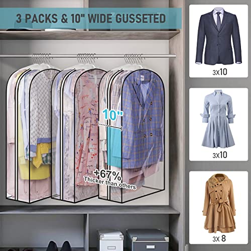 MISSLO 3 Pack 40" All Clear Suit Bags for Closet Storage + 3 Pack 50" Dress Bags for Closet Storage