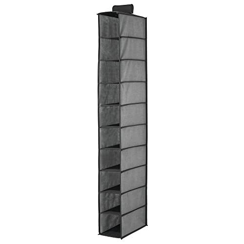mDesign Soft Fabric Closet Organizer - Holds Shoes, Handbags, Clutches, Accessories - 10 Shelf Over Rod Hanging Storage Unit - Textured Print - Charcoal Gray/Black