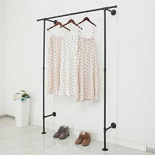FODUE Industrial Pipe Clothes Rack, Wall Mounted Black Pipe Garment Bar, Multi-Purpose Hanging Rod for Closet Storage(Black)