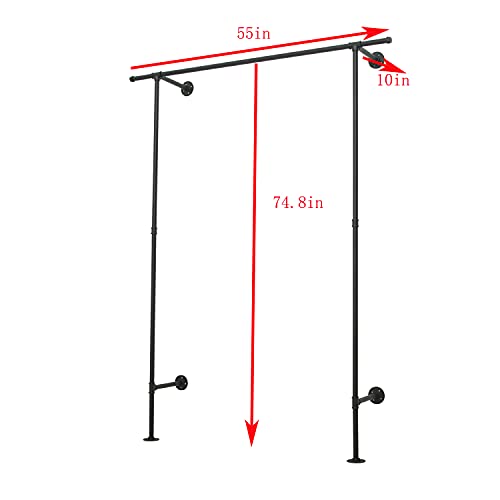 FODUE Industrial Pipe Clothes Rack, Wall Mounted Black Pipe Garment Bar, Multi-Purpose Hanging Rod for Closet Storage(Black)