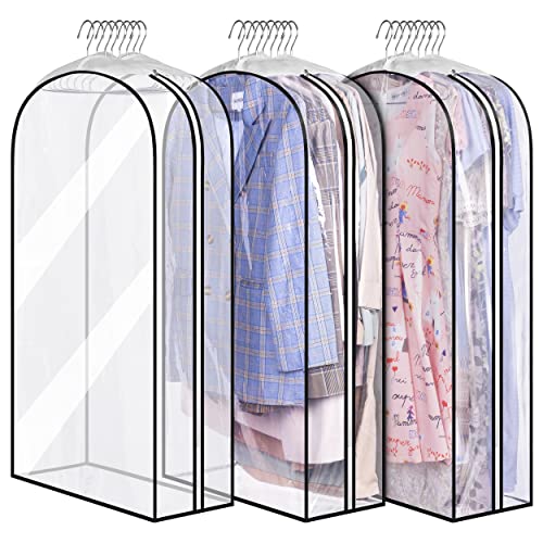 MISSLO 3 Pack 40" All Clear Suit Bags for Closet Storage + 3 Pack 50" Dress Bags for Closet Storage