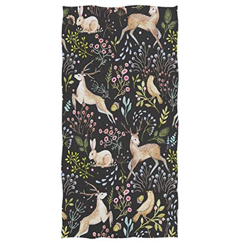 Wamika Watercolor Pattern Deer and Flowers Hand Towels 16x30 in Bathroom Towel, Ultra Soft Highly Absorbent Small Bath Towel Fall Autumn Thanksgiving Day Bathroom Decor Gifts