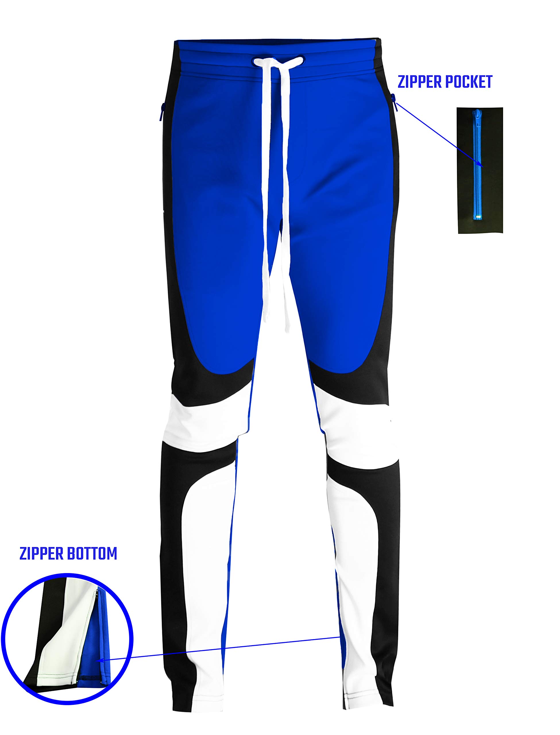 SCREENSHOTBRAND-P11031 Mens Hip Hop Premium Slim Fit Track Pants - Athletic Jogger Moto Cut & Sew Color Block Patch Bottoms-Royal-Medium