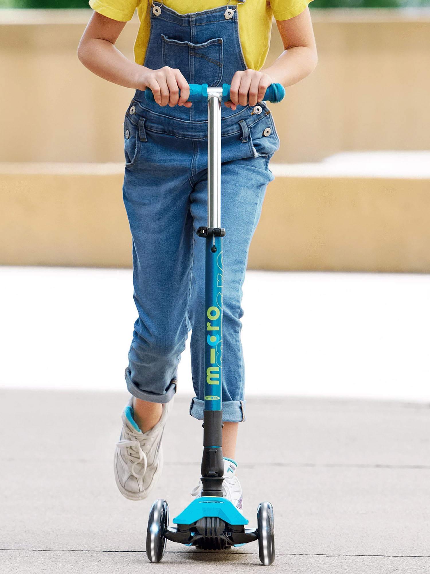 Micro Kickboard - Maxi Deluxe Foldable LED - Three Wheeled, Lean-to-Steer, Fold-to-Carry Swiss-Designed Micro Scooter for Kids with Motion-Activated Light-Up Wheels for Ages 5-12 (Petrol Green)