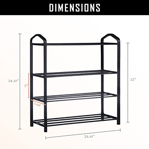 YSSOA 4-Tier Stackable Shoe Rack, 12-Pairs Sturdy Shoe Shelf Storage, Black Shoe Tower for Bedroom, Entryway, Hallway, and Closet, 1 Pack