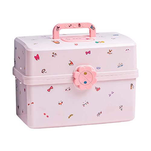 Children's Hair Accessories Organiser Jewelry Storage Box Large Capacity Hair Clips Rubber Band Multiple Layers Storage Boxes with Lock Pink