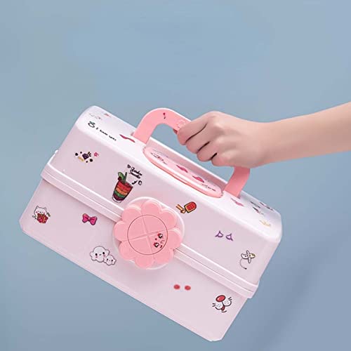 Children's Hair Accessories Organiser Jewelry Storage Box Large Capacity Hair Clips Rubber Band Multiple Layers Storage Boxes with Lock Pink