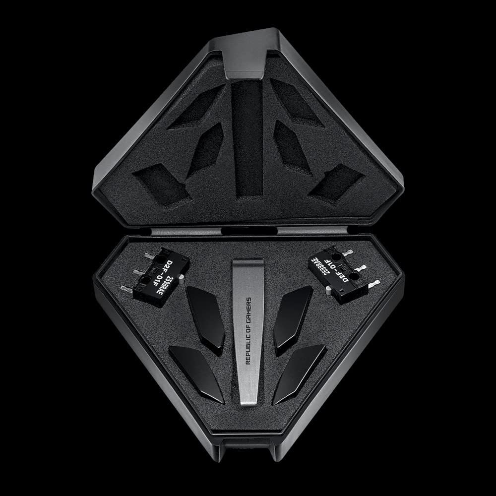 ASUS ROG PUGIO II Mouse Gaming RGB Ottico Wireless, Bluetooth, USB, ambidestro, 16.000 DPI, 7 pulsanti programmabili, pulsanti laterali configurabili, illuminazione Aura Sync