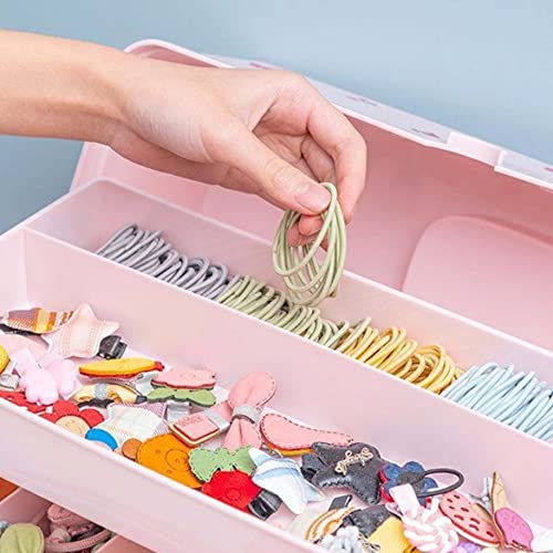 Children's Hair Accessories Organiser Jewelry Storage Box Large Capacity Hair Clips Rubber Band Multiple Layers Storage Boxes with Lock Pink
