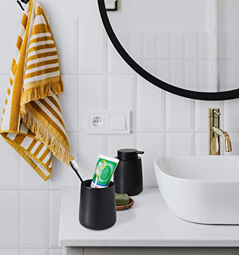 Matte Black Ceramic Soap Dispenser and Toothbrush Holder Set of 2, 12oz Hand Dish Soap Dispenser - Toothbrush and Toothpaste Cup Holders for Bathroom, Kitchen, Countertop Dresser