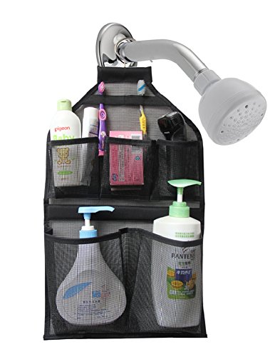 MISSLO Hanging Mesh Pockets Hold 340oz/1000ml Shampoo Shower Organizer + Mesh Hanging Shower Caddy with Rotatable Hanger (Black)