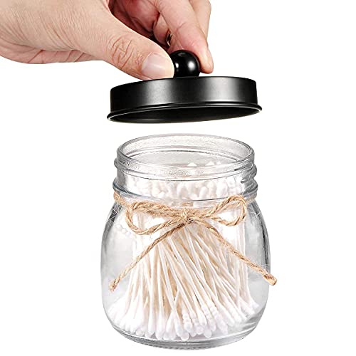 Amolliar 4PCS & 2pcs Black Mason Jar Bathroom Accessories Set-3 pcs Lotion Soap Dispenser & 2 pcs Cotton Swab Holder &1pcs Toothbrush Holder,Waterproof Stickers,Rustic Farmhouse Decor