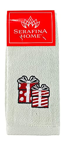 Christmas Fingertip Towel Set: Gnome Present Like Your Present, Grey Hand Towels with Red White Embroidery Jolly Gnome Present, Set of 2