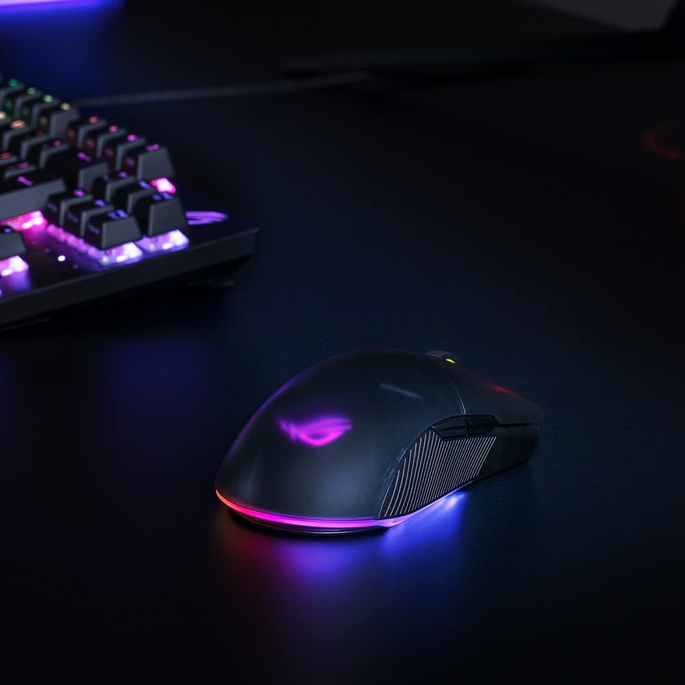 ASUS ROG PUGIO II Mouse Gaming RGB Ottico Wireless, Bluetooth, USB, ambidestro, 16.000 DPI, 7 pulsanti programmabili, pulsanti laterali configurabili, illuminazione Aura Sync