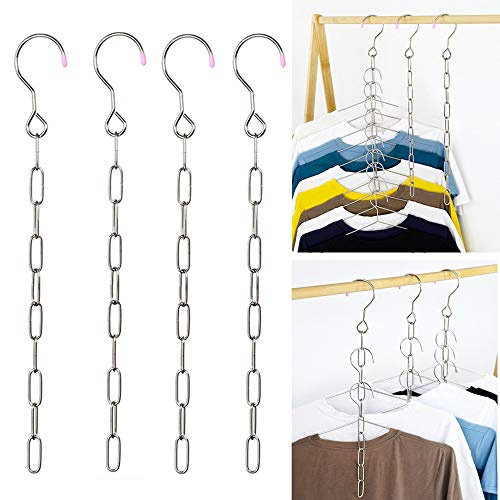 Falytemow Stainless Steel Space Saving Hanger Chains Magic Hangers Closet Space Saver Hanger Organizer Cascading Hangers Gain 80% More Space Set of 4