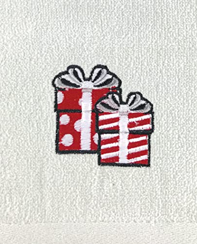 Christmas Fingertip Towel Set: Gnome Present Like Your Present, Grey Hand Towels with Red White Embroidery Jolly Gnome Present, Set of 2