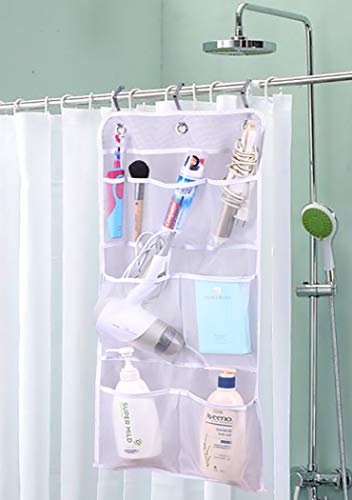 MISSLO Hanging Mesh Pockets Hold 340oz/1000ml Shampoo Shower Organizer + Mesh Hanging Shower Caddy with Rotatable Hanger (Black)