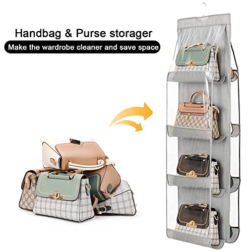 ZB.soar Handbag Purse Organizer, 8 Pockets, Dust Proof Purse Organizer Closet, Wardrobe Closet Organizer, Washable Handbag Organizer for Women Small and Medium Size Handbags Purse (Grey)