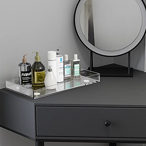 HeyMoonTong Vanity Bathroom Tray for Counter - Large Clear Acrylic Versatile Organizer for Toiletries, Cosmetics, Perfume, Candle, Tissues and Other Small Items