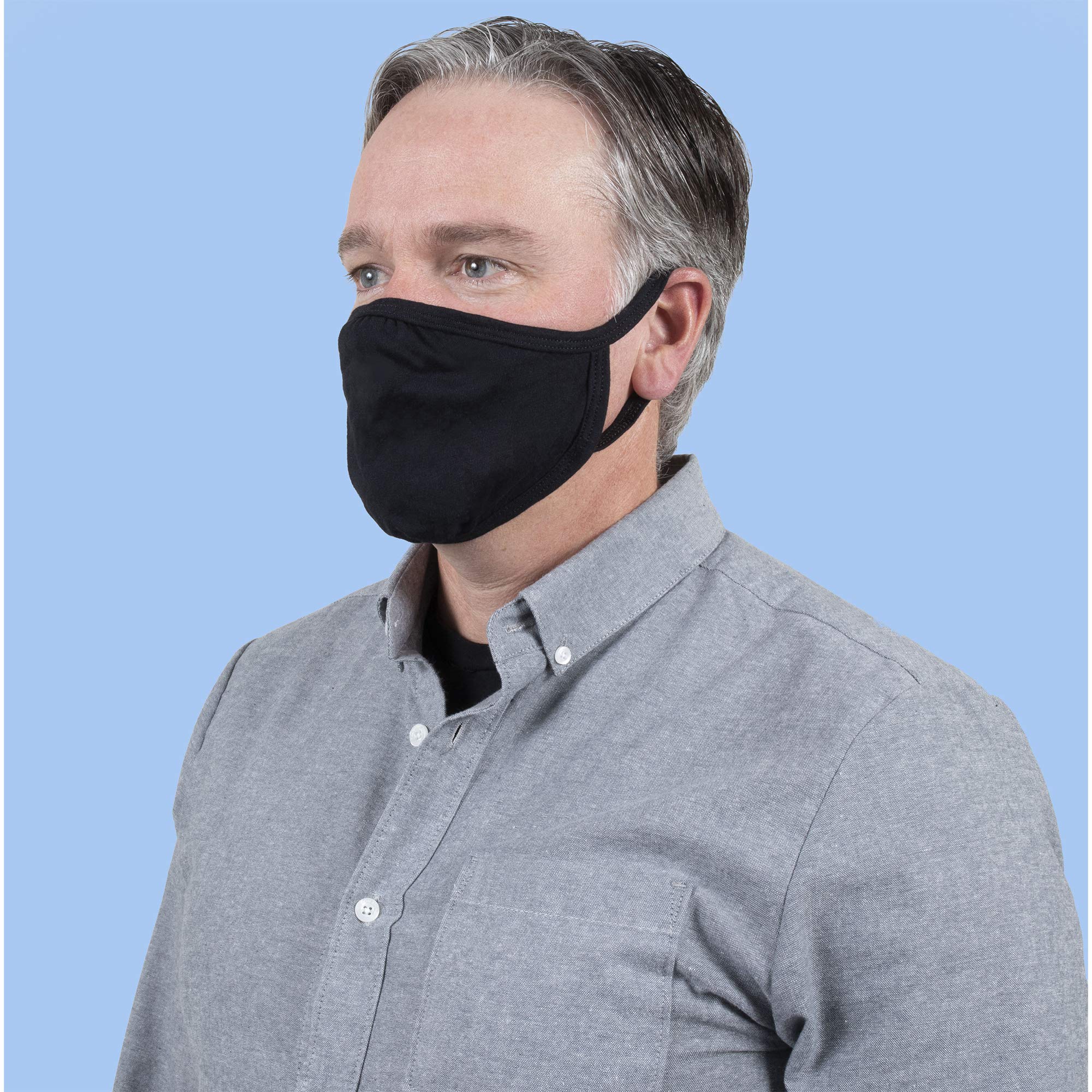Gildan Adult Reusable Everyday 2-Layer Cotton Face Mask, Black (24 Pack), Adult: 5.75" x 8" (7" ear loops)