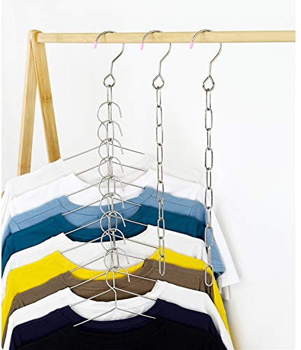 Falytemow Stainless Steel Space Saving Hanger Chains Magic Hangers Closet Space Saver Hanger Organizer Cascading Hangers Gain 80% More Space Set of 4