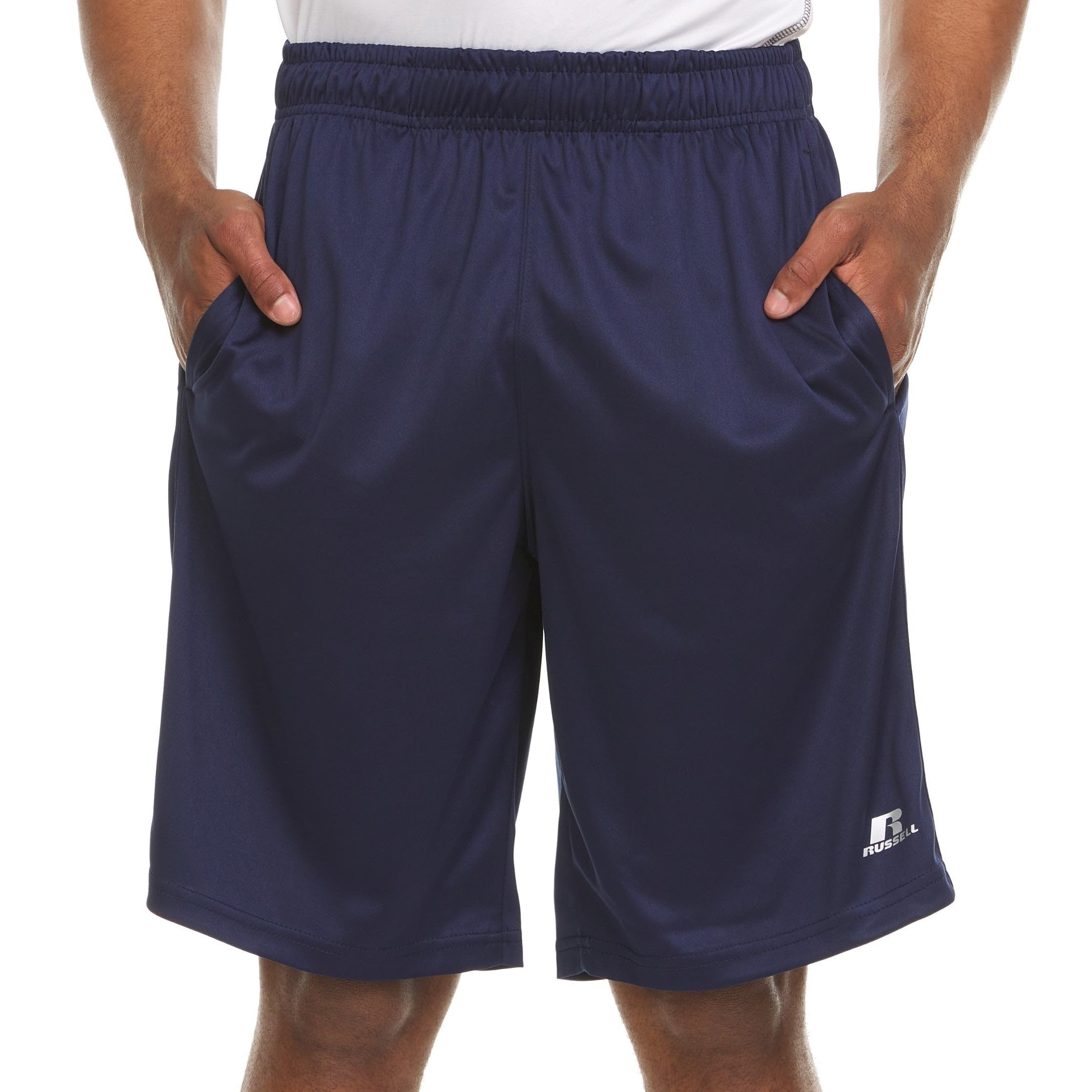 Russell Athletic Mens Performance Athletic Running Shorts Quick Dry Training Workout Shorts with Pockets and Elastic Waistband Activewear 10" Lightweight, Dark Navy, Medium