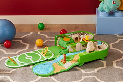 Pokémon Carry Case Playset, Feat. Different Locations Within One Playset, with 2-Inch Pikachu Figure, Treetop Trap Door, Battle Area, Hidden Cave and More - Easily Folds into a Backpack