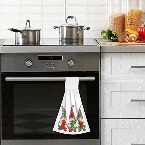 KOCOART Cute Scandinavian Gnomes Kitchen Oven Towels Merry Christmas Hanging Hand Towel with Loop 2 Pieces Super Absorbent Dishcloth Fingertip Tea Bar Dish Towel for Bathroom Tabletop