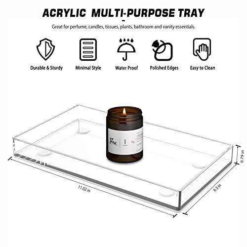 HeyMoonTong Vanity Bathroom Tray for Counter - Large Clear Acrylic Versatile Organizer for Toiletries, Cosmetics, Perfume, Candle, Tissues and Other Small Items