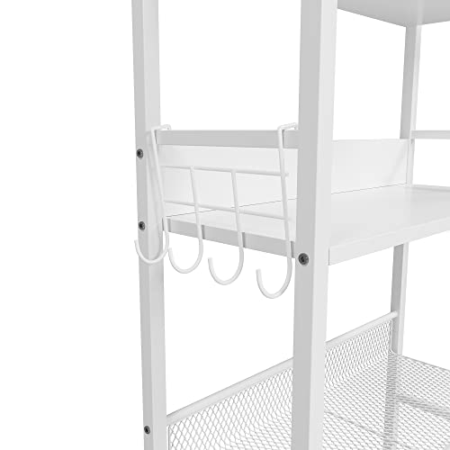 HOME BI Over The Toilet Storage Shelf ,Bathroom Organizer Over The Toilet Storage 4-Tier ,Wooden freestanding Toilet Shelf for Space Storage Toilet with Hooks (White Oak)
