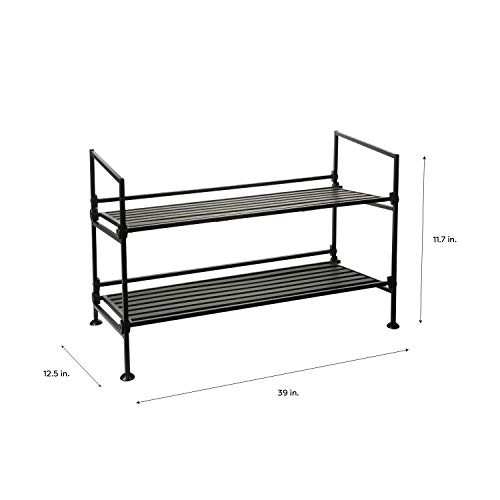 Organize It All 2 Tier Shoe Rack, Dimensions: 25.12 x 11.42 x 17.01, Stackable, Home Organization, Great for Closets, Bedroom, Freestanding, Easy Assembly, Espresso