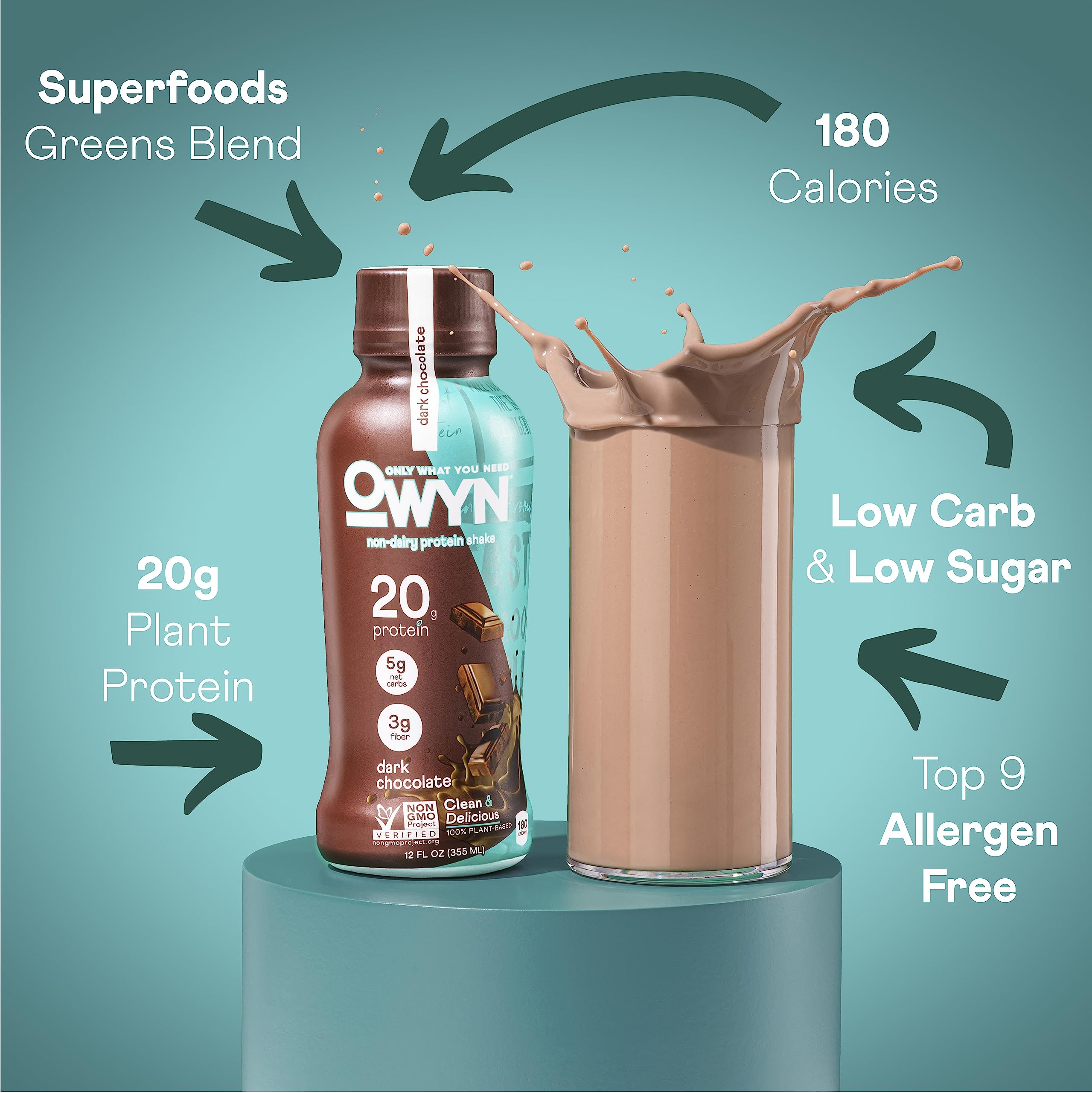 OWYN Only What You Need Plant Based Protein Shake, 20g Vegan Protein from Organic Pumpkin Seed, Flax, Pea Blend, Prebiotic Supplement, Superfood Greens, Gluten & Soy-Free (Variety Pack, 12 Pack)