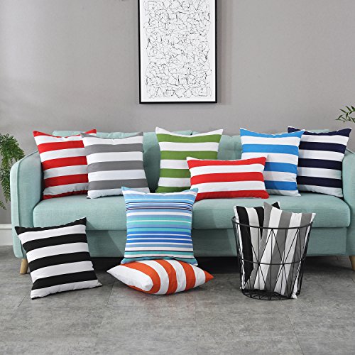 TAOSON Black and White Stripe Pattern Home Decorative Cotton Canvas Square Toss Pillowcase Cushion Cover Sofa Throw Pillow Case with Hidden Zipper Closure Only Cover No Insert 16 x 16 Inch 40x40cm