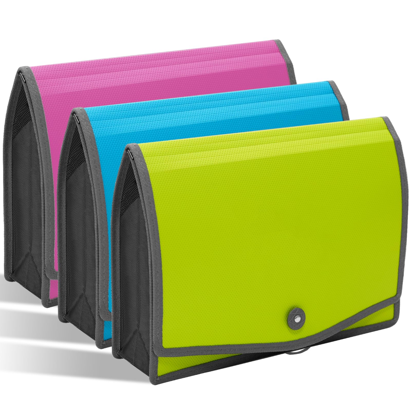 ABC life 3 Pack Expanding File Folder Organizer Poly Pockets A4/Letter Size, Plastic Expandable File Wallet/Colorful Document Folder with Elastic Closure, Premium Accordion File Pouch, 2 Card Holder