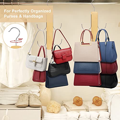Volnamal Purse Hanger Organizer for Closet 2 Pack, Wood Handbag Storage Holder Metal Hanging Space Saving Hook, Closet Organizers and Storage Scarves, Ties, Shawls, Backpacks, Belts