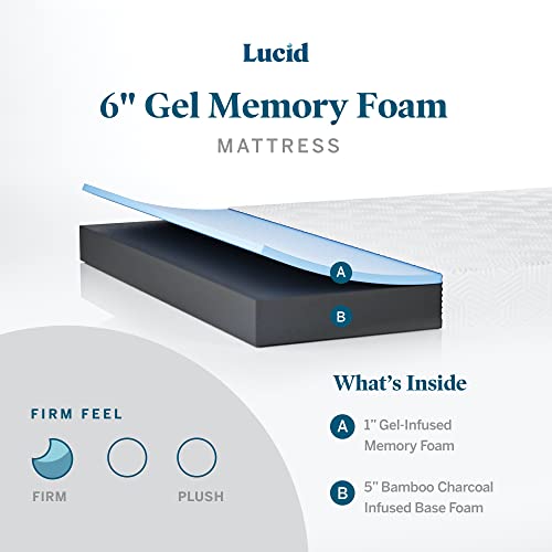 Lucid 6 Inch Memory Foam Mattress - Firm Feel - Gel Infusion - Memory Foam Infused with Bamboo Charcoal - Breathable - CertiPur Certified - Full