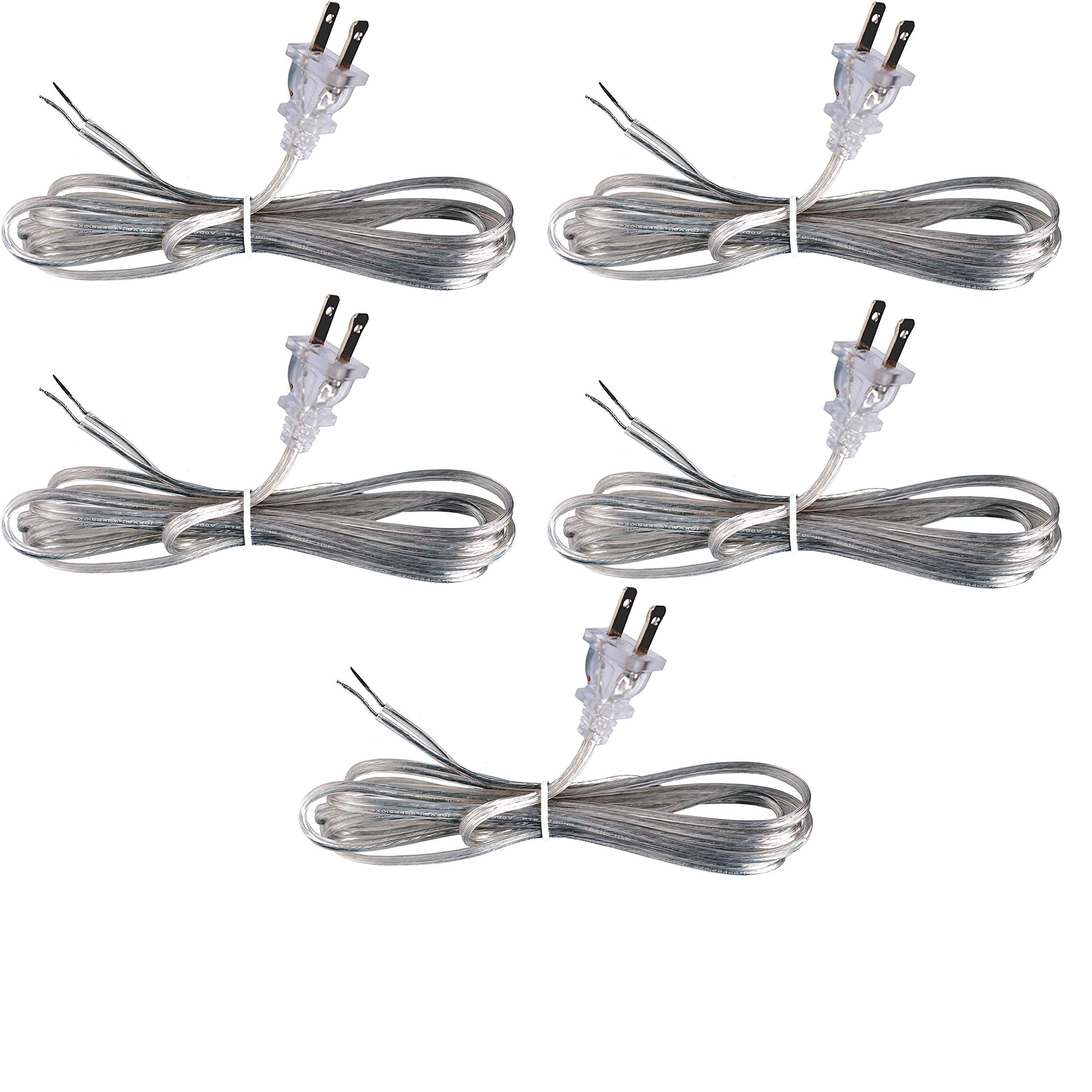 Creative Hobbies Clear Silver Lamp Cord - 8 Foot Long, SPT-1, 18 Gauge, UL Listed Power Cord for Lamp Repair or Replacement | 5 Pack