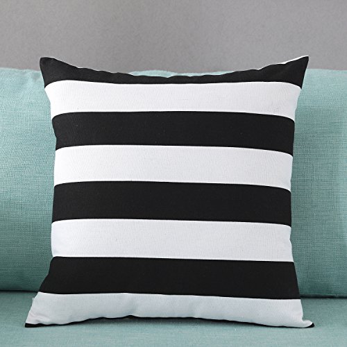 TAOSON Black and White Stripe Pattern Home Decorative Cotton Canvas Square Toss Pillowcase Cushion Cover Sofa Throw Pillow Case with Hidden Zipper Closure Only Cover No Insert 16 x 16 Inch 40x40cm