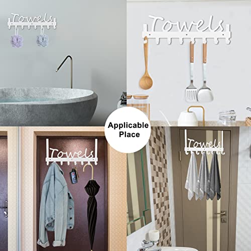 Over The Door Towel Hooks, Towel Rack Wall Mount Towel Holder for Bathroom, Kitchen, Metal Bath Organizer for Door Robe Hooks(White)